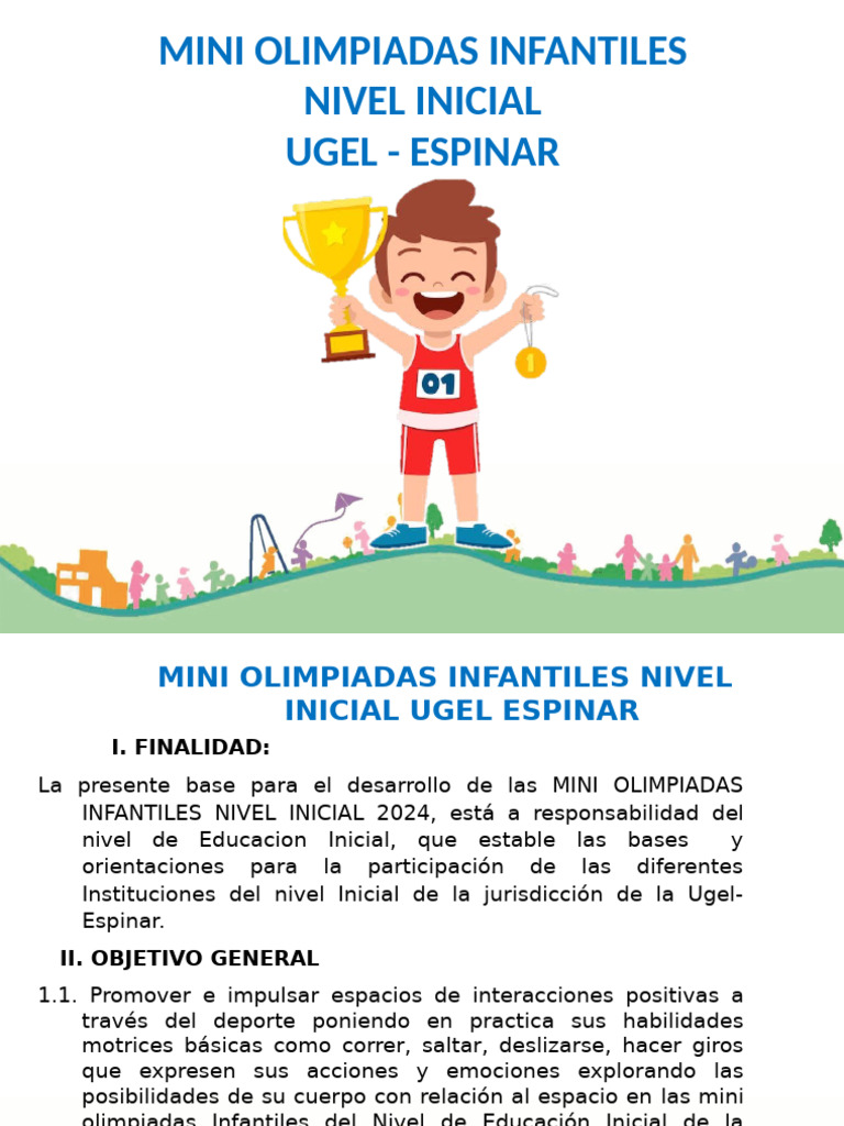 Mini Olimpiadas Infantiles 2024 UGEL Espinar | PDF | Educación de la primera infancia