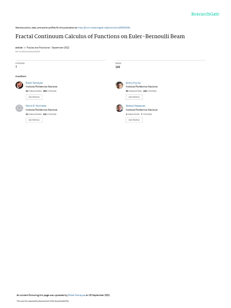Fractal Continuum Calculus of Functions On Euler-Bernoulli Beam | PDF | Mathematical Analysis ...