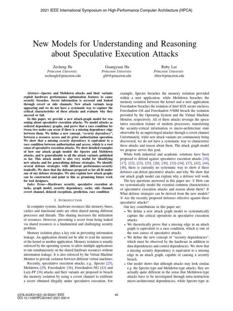 New Models For Understanding and Reasoning About Speculative Execution ...