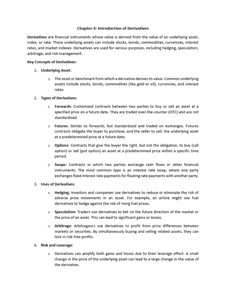 Introduction of Derivatives | PDF | Derivative (Finance) | Futures Contract