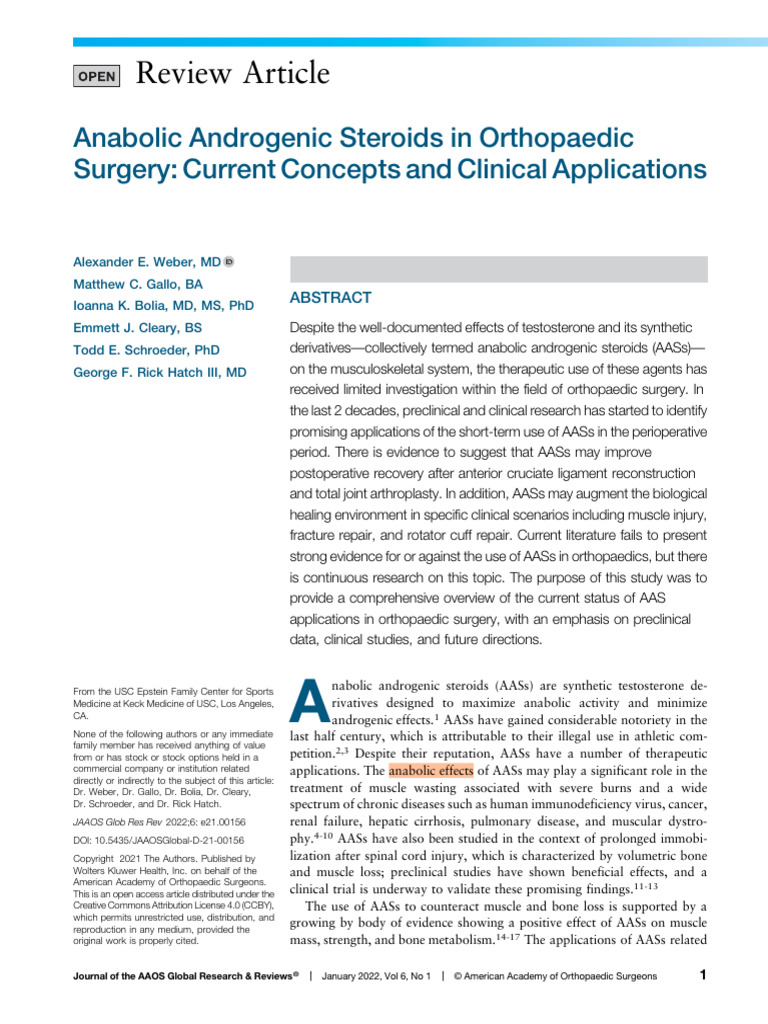 Anabolic Androgenic Steroids in Orthopaedic Surgery Current Concepts ...