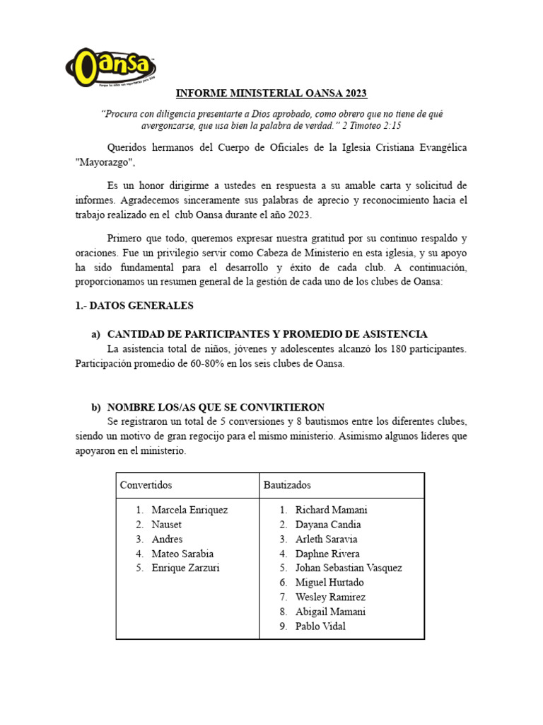 Informe OANSA | PDF | Teología