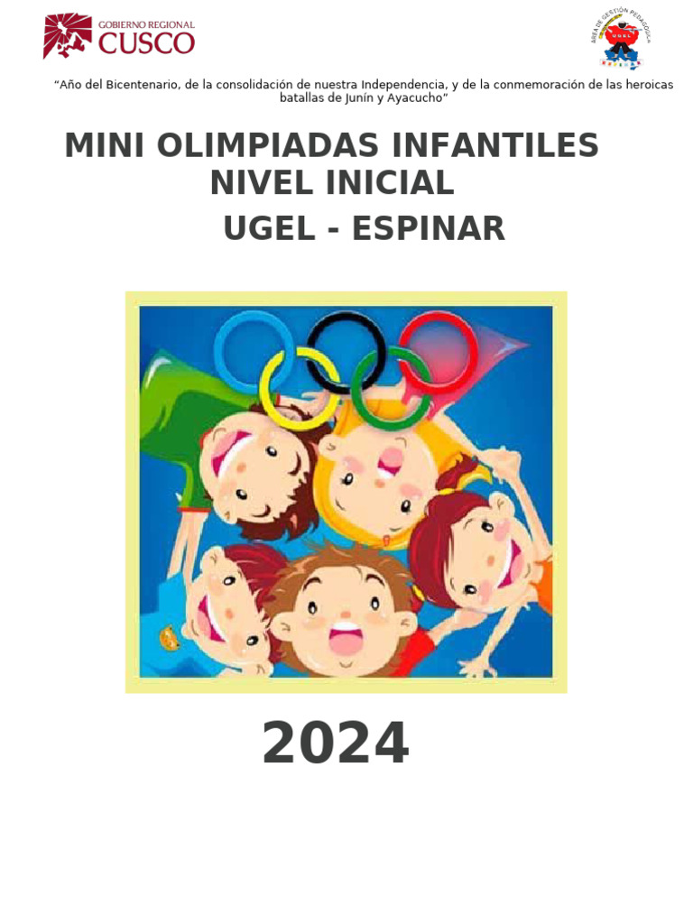 Mini Olimpiadas Infantiles 2024 UGEL Espinar | PDF | Educación de la ...
