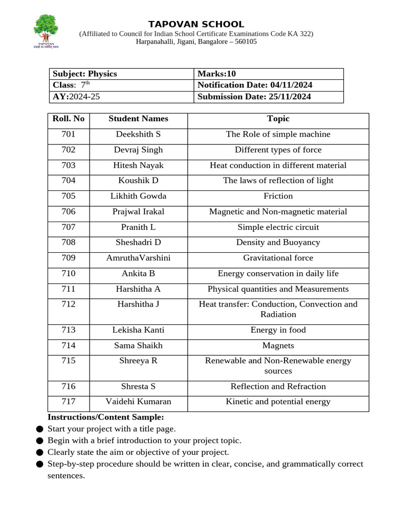 7th Grade Physics Project Guidelines | PDF | Force | Thermal Conduction