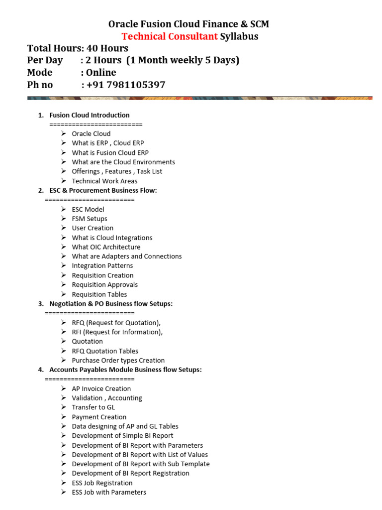 Oracle Fusion Procurement Consultant Syllabus | PDF | Accounts Payable | Cloud Computing