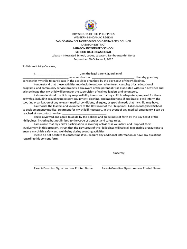 Parents Consent Scouting | PDF | Informed Consent