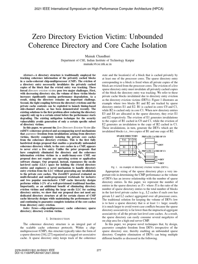 ZeroDEV: Unbounded Coherence Directory | PDF | Cpu Cache | Computer Architecture