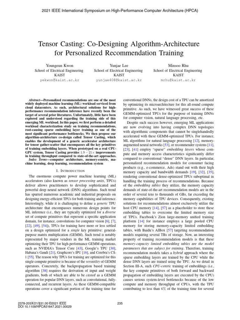 Tensor Casting: Co-Designing Algorithm-Architecture For Personalized Recommendation Training ...