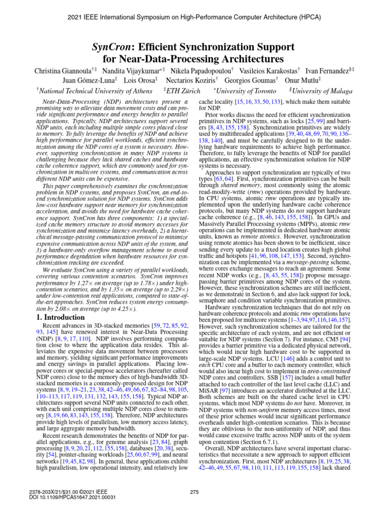 Syncron:: Efficient Synchronization Support For Near-Data-Processing Architectures | PDF | Multi ...
