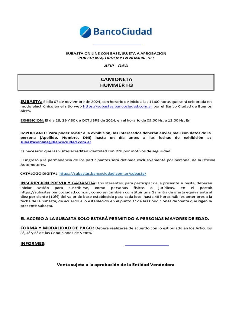 Condiciones Subasta 3400 | PDF | Subasta | Bancos