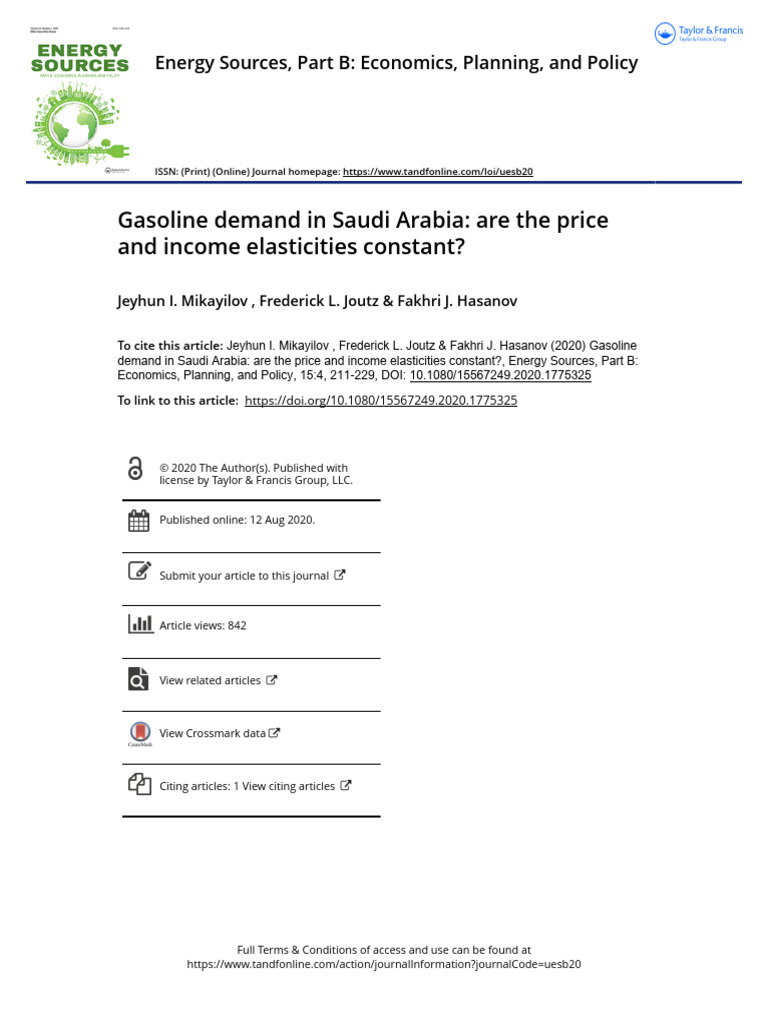 Gasoline Demand in Saudi Arabia Are The Price and Income Elasticities ...
