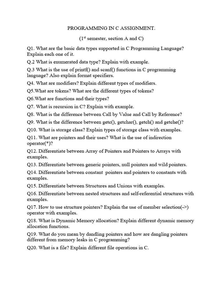 C Programming Assignment Questions | PDF | Computers