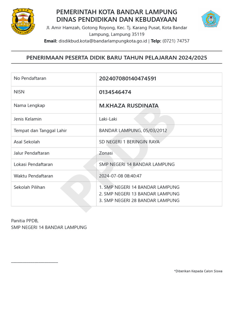 Bukti Daftar Khaza | PDF