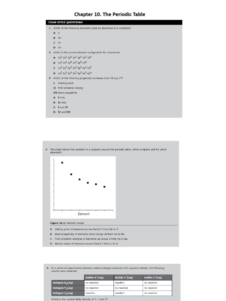 CH 10 The Periodic Table Exam Style Questions | PDF