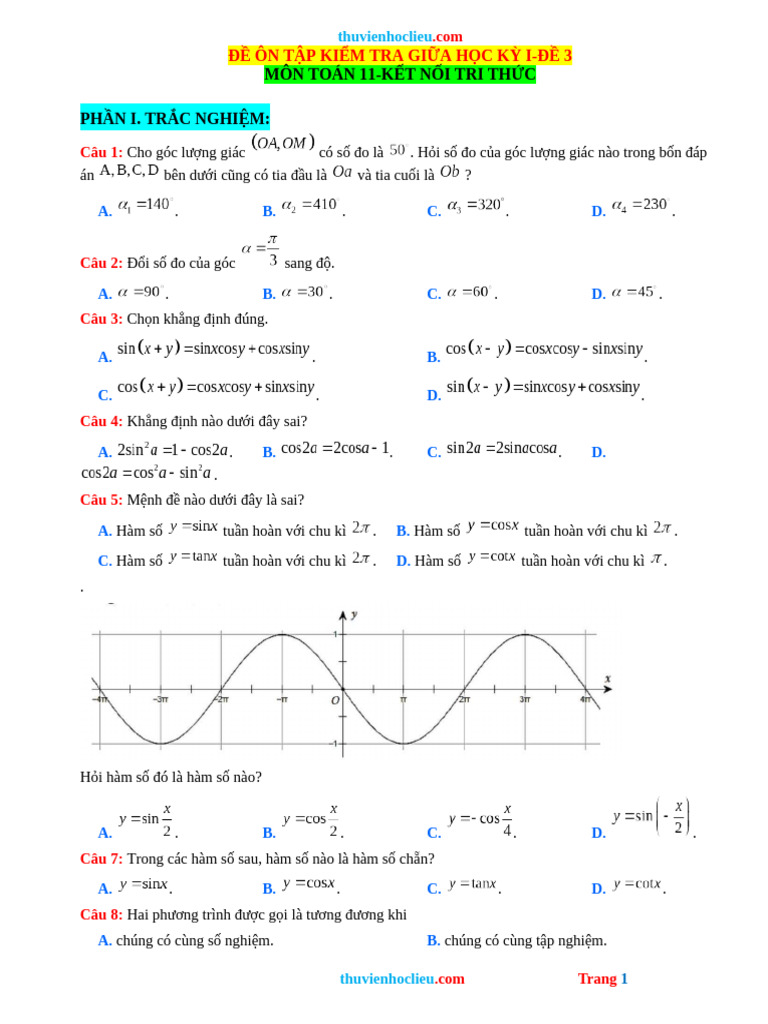 De Kiem Tra Giua HK1 Toan 11 KNTT de 3 | PDF