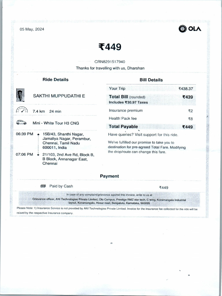 Cab Bill - Neet Activity-2024 | PDF