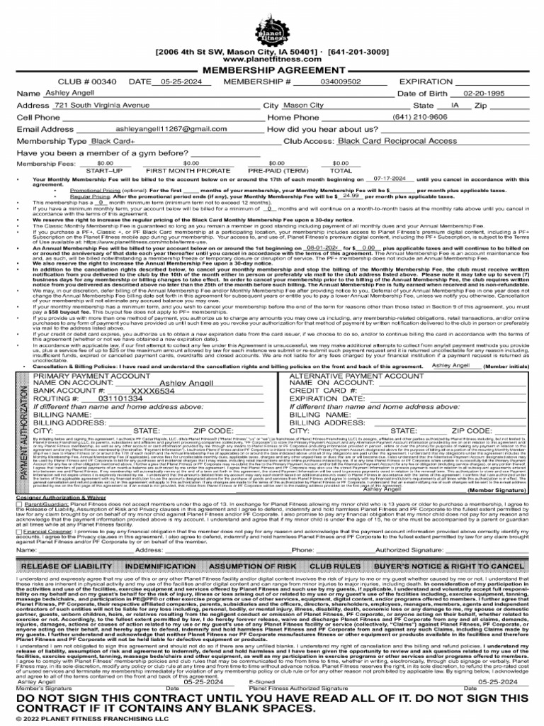 Gym Contract Agreement | PDF