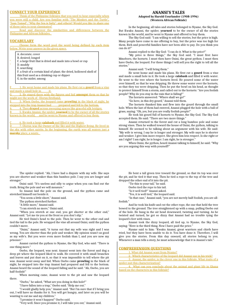 Anansi's Tale | PDF | Anansi