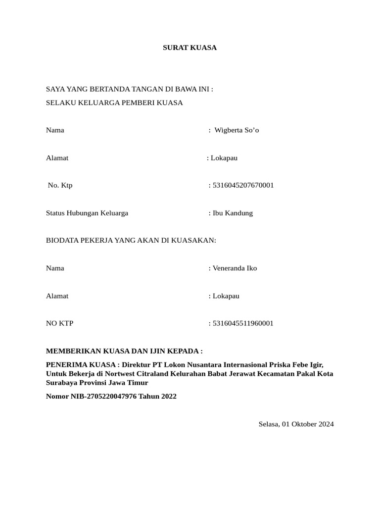 Surat Kuasa Randa | PDF