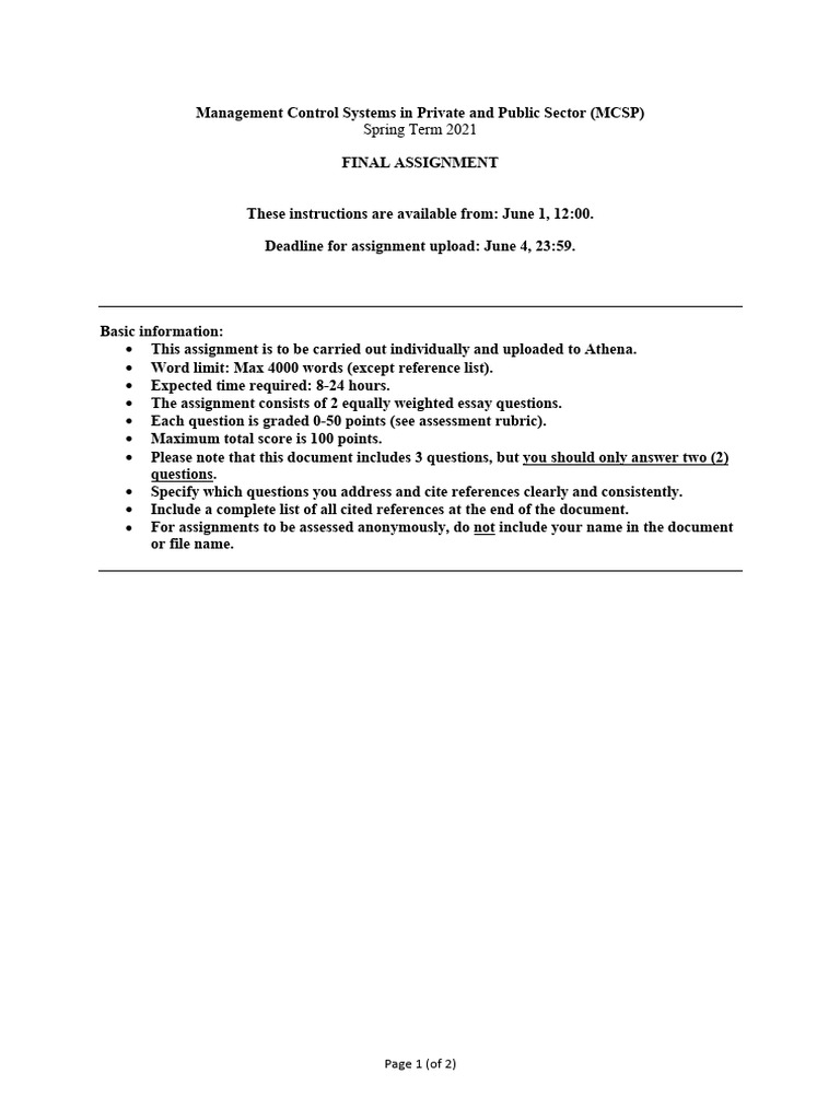 MCSP Final Assignment 2021 | PDF