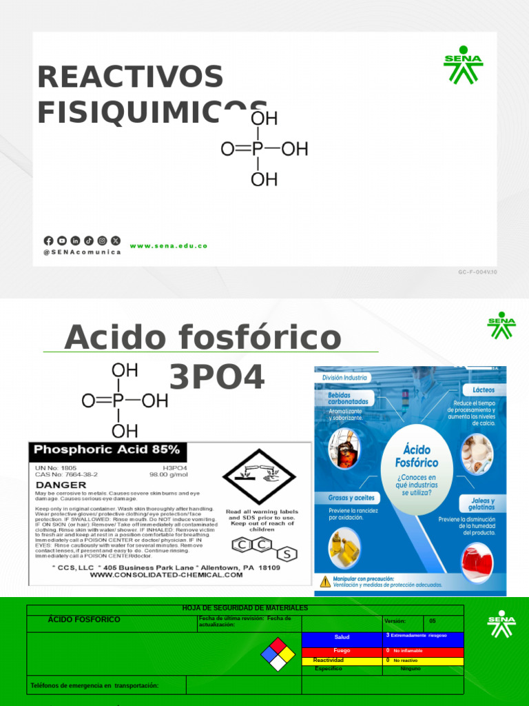 Hoja de Seguridad del Ácido Fosfórico | PDF | Quemar | Agua