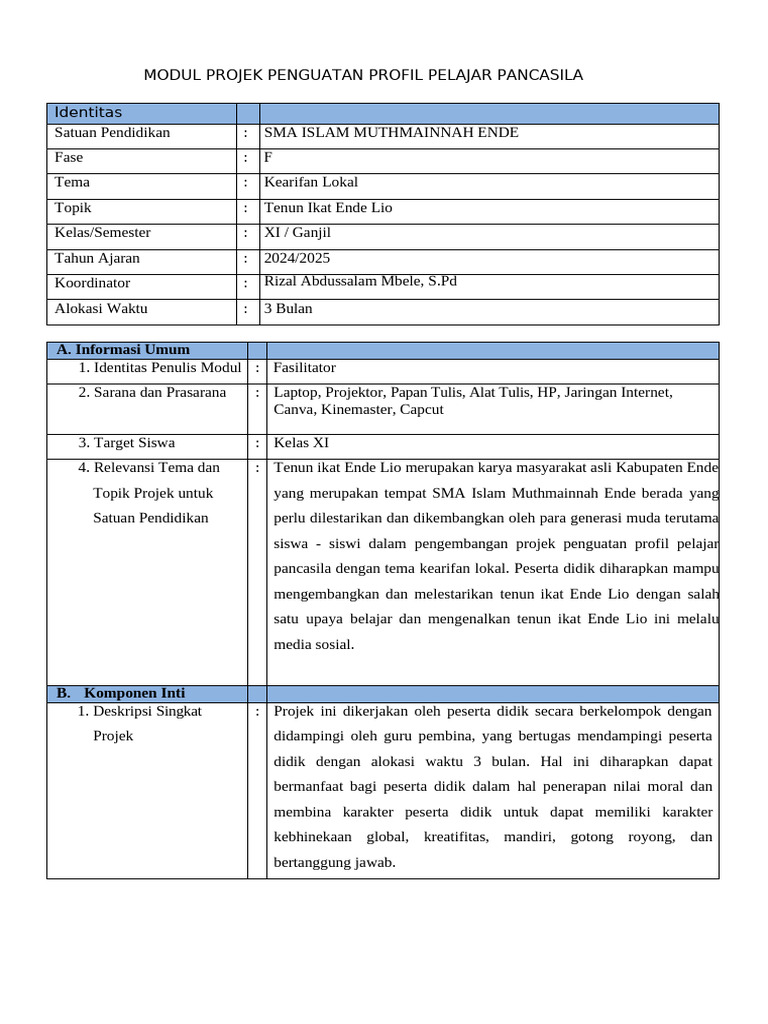 Modul Projek Penguatan Profil Pelajar Pancasila (Tenun Ikat Ende Lio) | PDF | Karier & Perkembangan