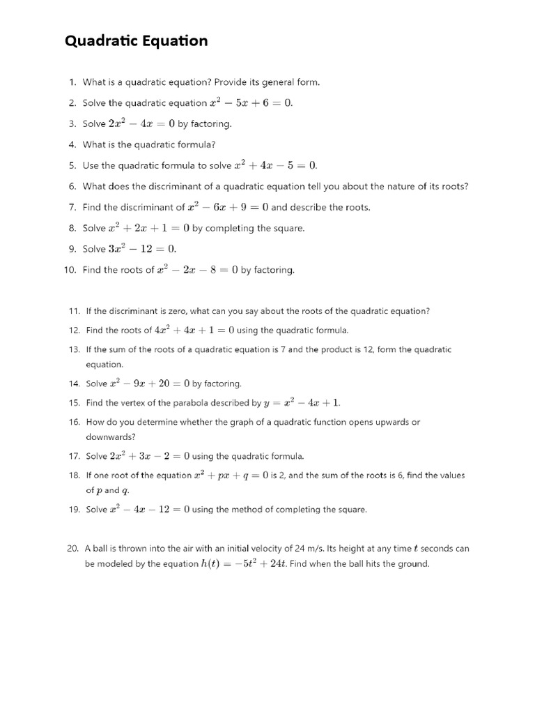 Quadratic Equation | PDF