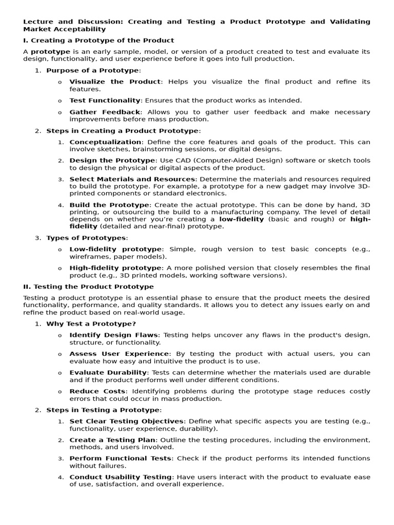 Creating and Testing A Product Prototype and Validating Market ...