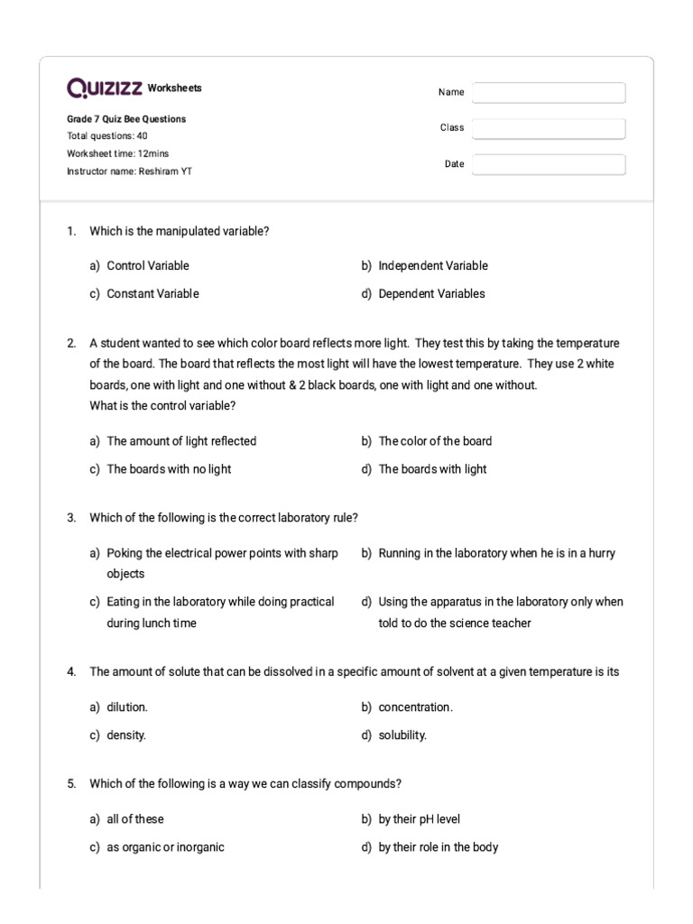 Grade 7 Quiz Bee Questions - Quizizz | PDF | Greenhouse Effect | Moon