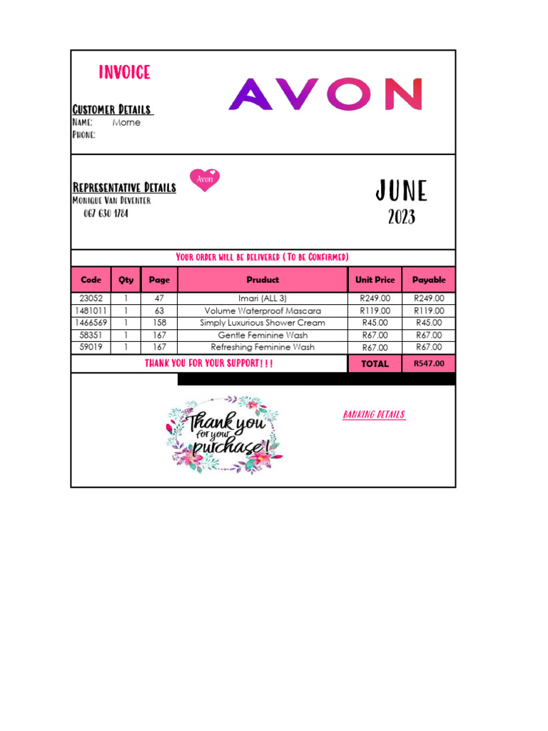 Customer Invoice for Beauty Products | PDF