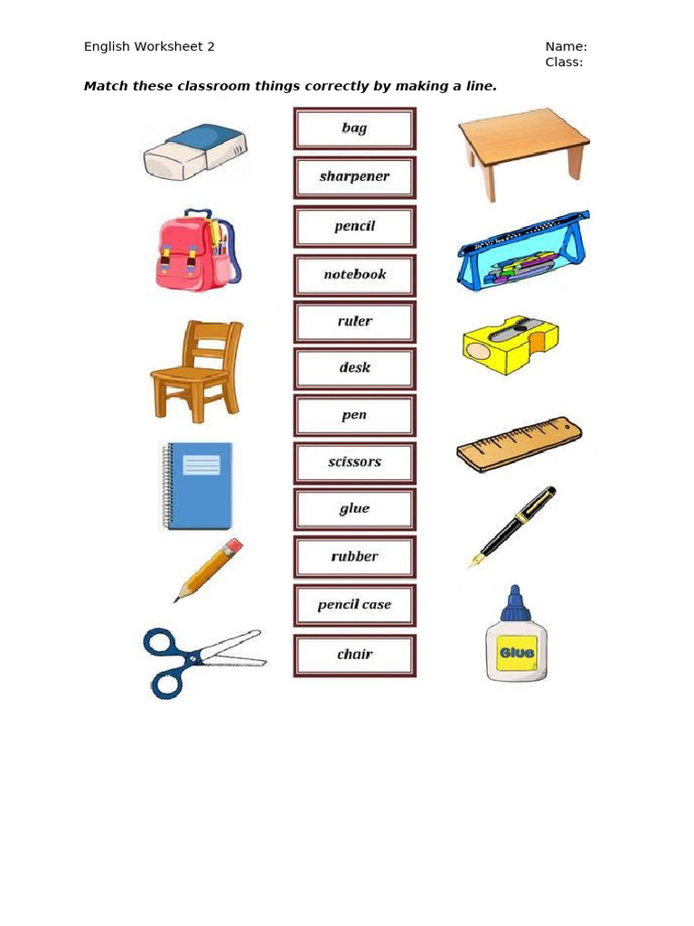 English Worksheet For 1st Grade (Things in The Classroom Part 2) | PDF