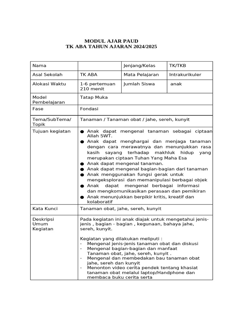 Modul Ajar Tanaman Obat | PDF | Sains & Matematika