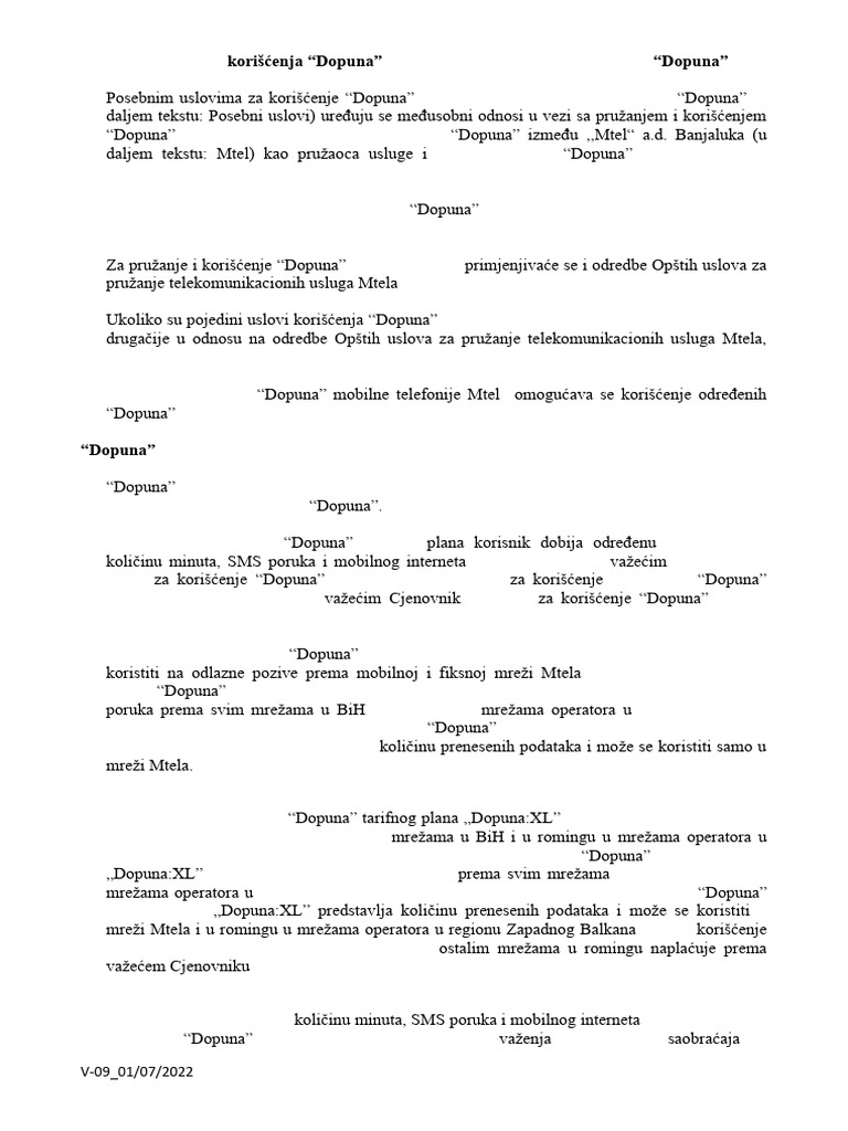 Dopuna Tarifni Planovi | PDF