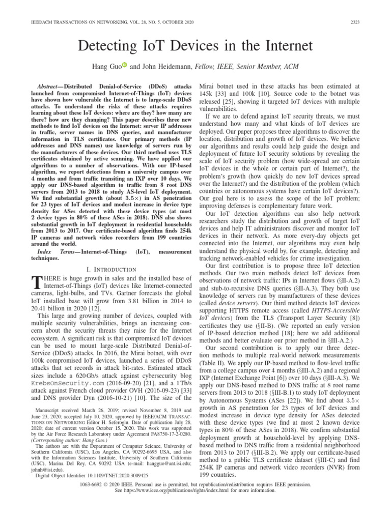 Detecting IoT Devices in The Internet | PDF | Domain Name System | Internet Of Things