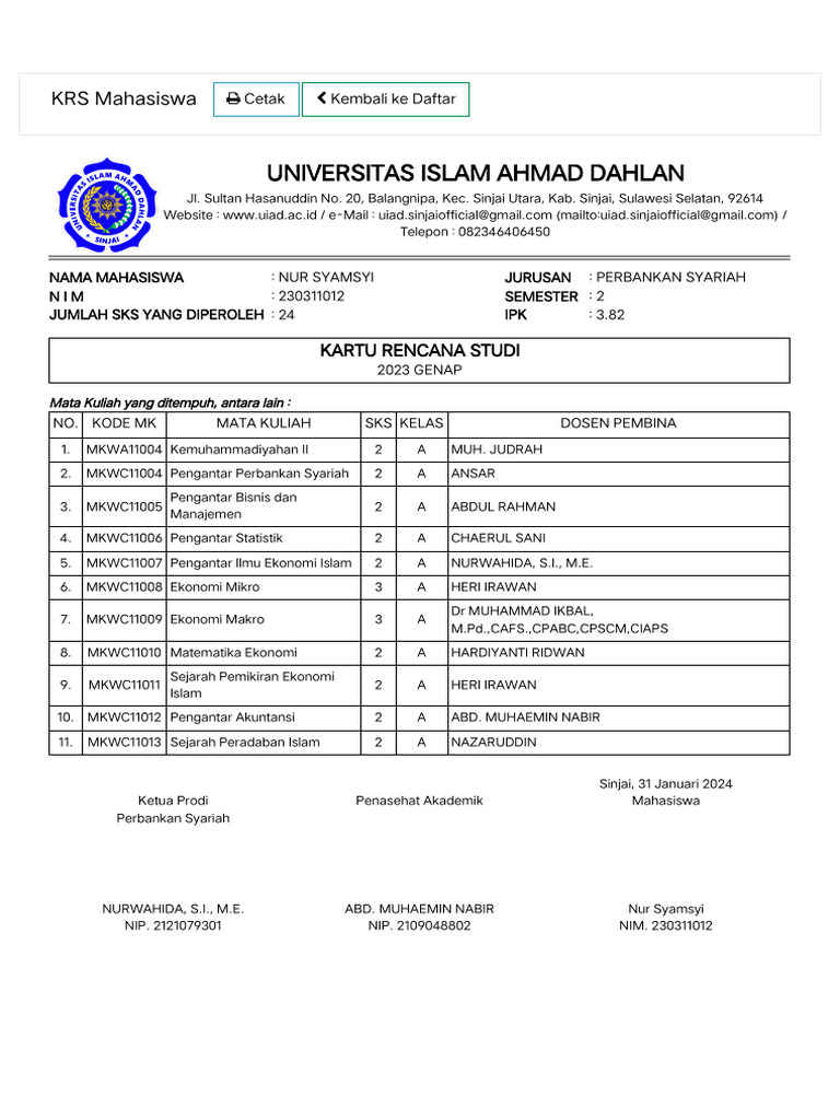 KRS Mahasiswa | PDF