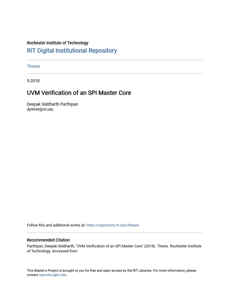 UVM Verification of An SPI Master Core | PDF | System On A Chip | Microcontroller