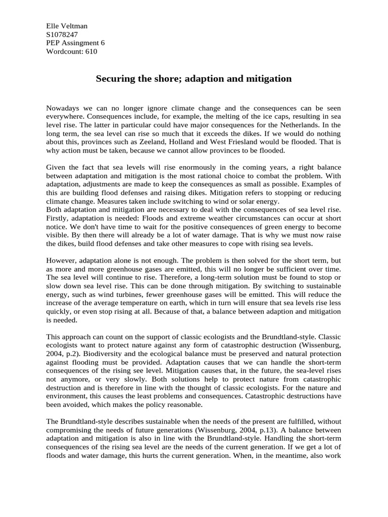 PEP Assignment 6, Veltman, s1078247 | PDF | Climate Change Mitigation | Climate Change