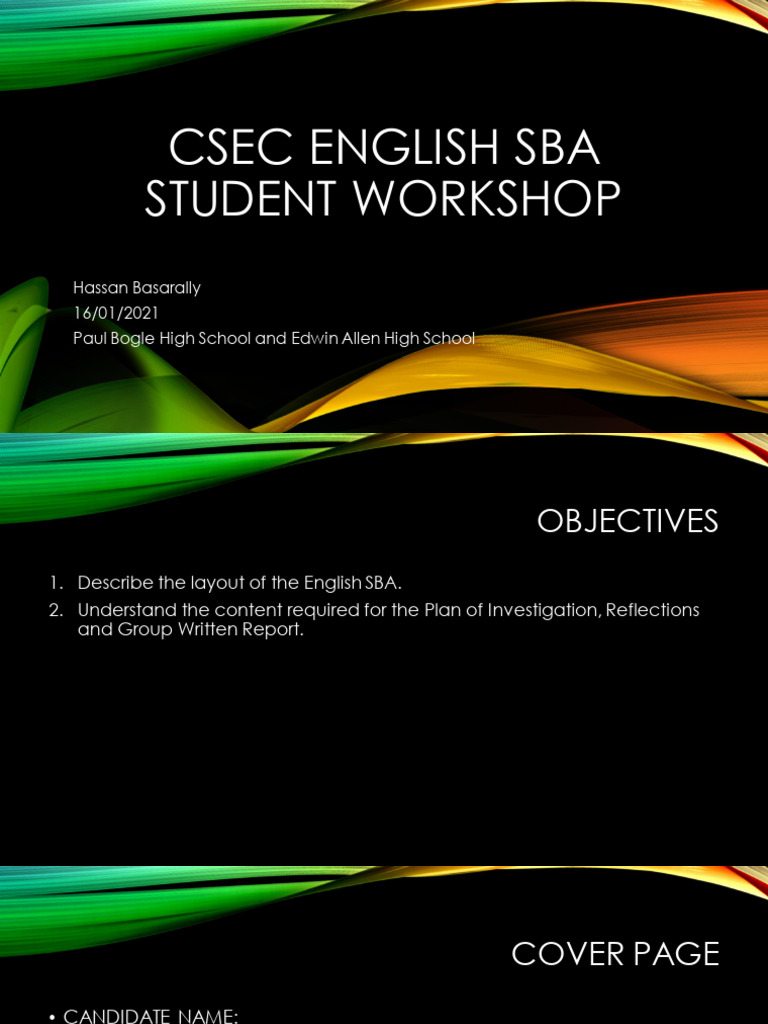 CSEC English SBA Student Workshop Copy-1 | PDF | Vocabulary | English ...