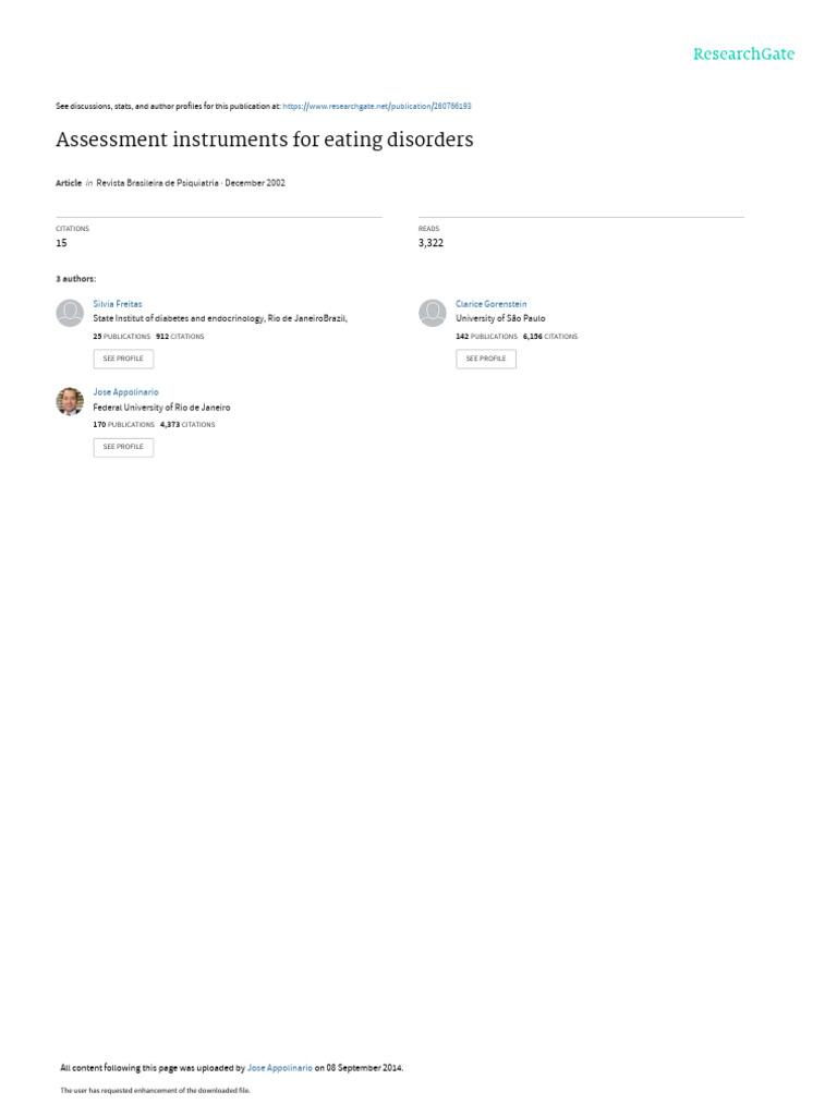 Assessment Instruments For Eating Disorders | PDF | Bulimia nervosa ...