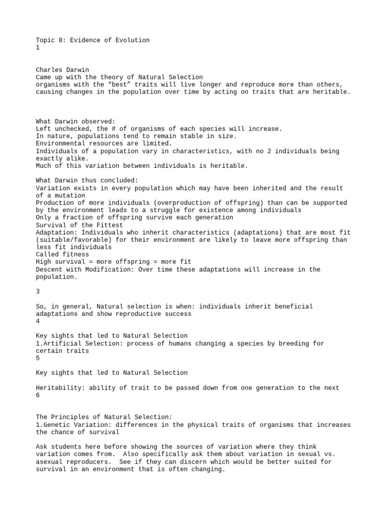 Topic 8 Evidence of Evolution | PDF | Natural Selection | Reproduction