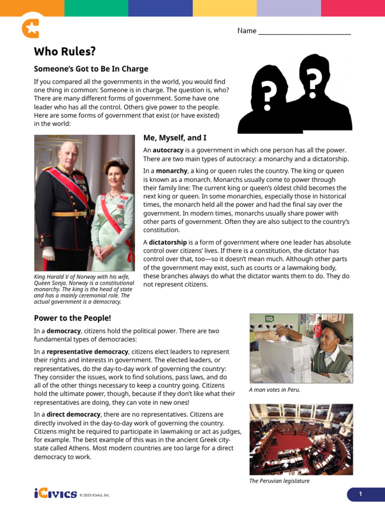 Forms of Government - Icivics | PDF | Monarch | Government