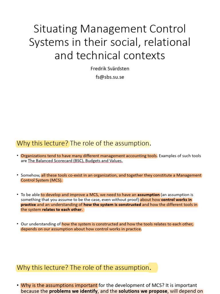 Management Control Systems Lecture 2 | PDF | Goal | Motivation Management Control Systems Lecture 2 | PDF | Goal | Motivation