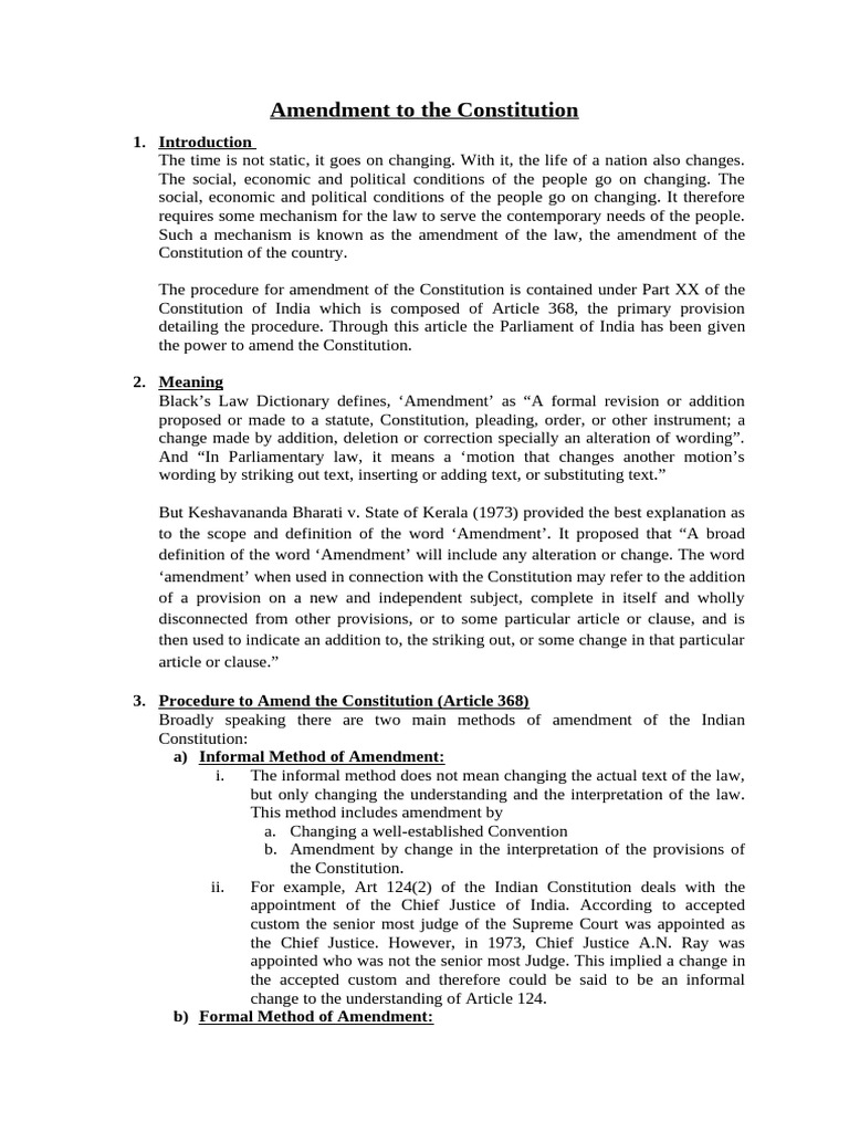 Amendment To The Constitution Notes | PDF | Constitutional Amendment ...