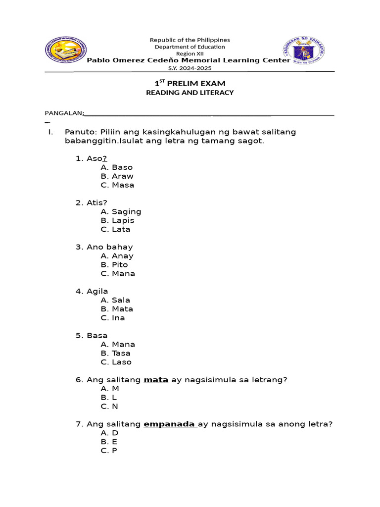 Reading 1ST Prelim | PDF