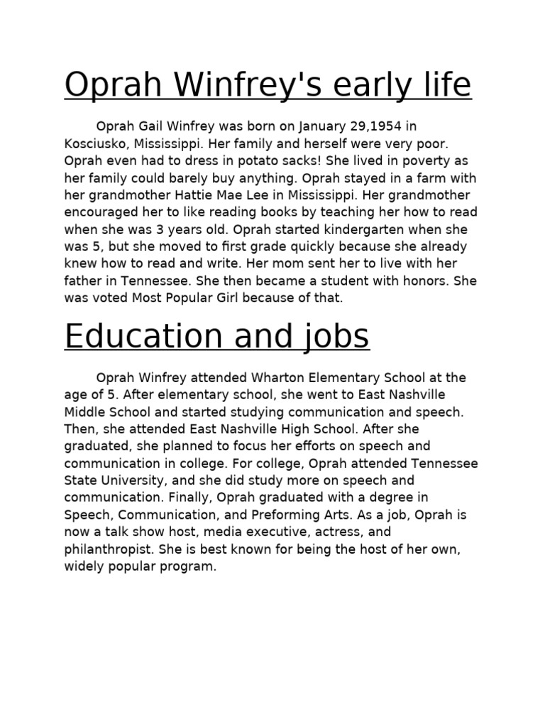 Oprah Winfrey Project | PDF | Oprah Winfrey | Presidency Of The United ...
