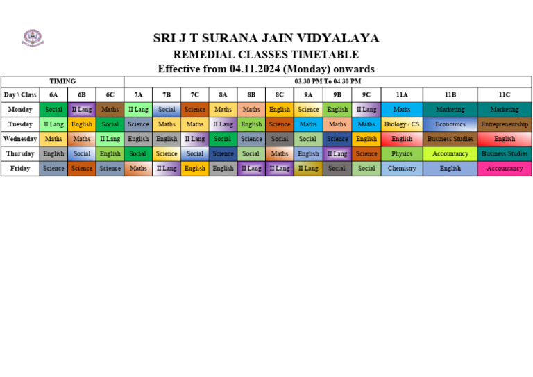 Remedial Classes Schedule | PDF