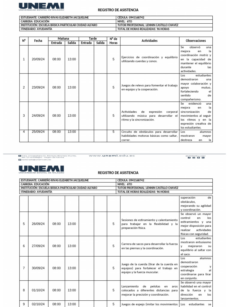 Registro de Asistencia Educativa | PDF