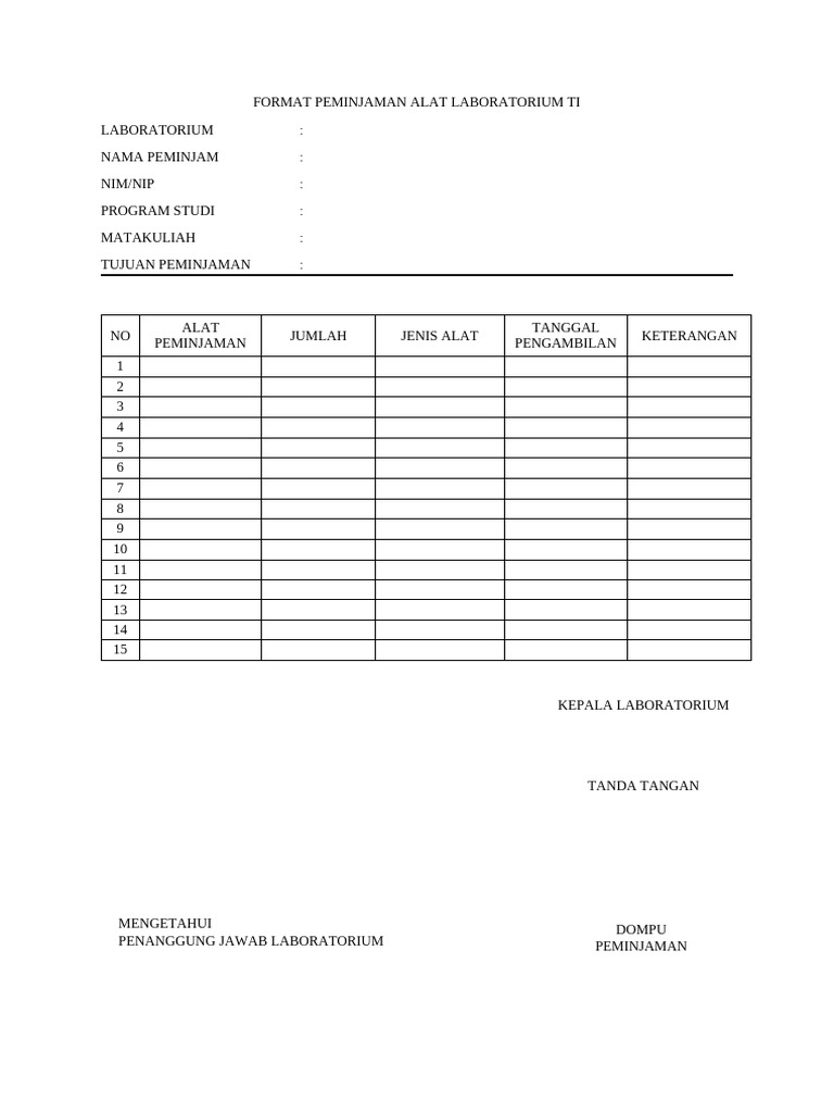 Format Peminjaman Alat Laboratorium Ti - Salin | PDF