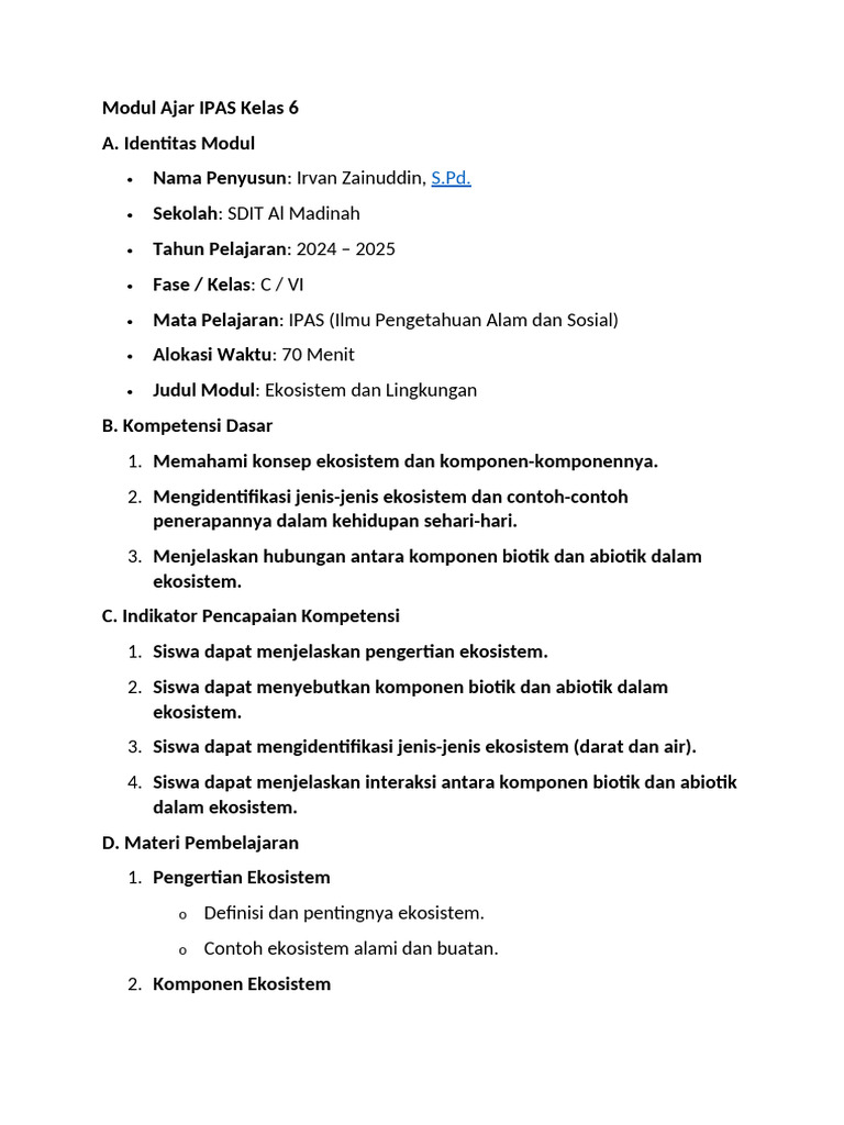 Modul Ajar IPAS Kelas 6 | PDF | Sains & Matematika