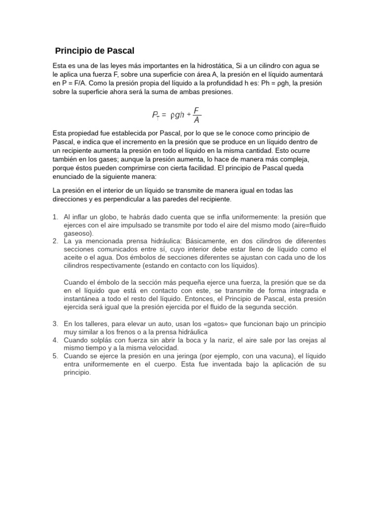 Principio de Pascal | PDF | Presión | Líquidos
